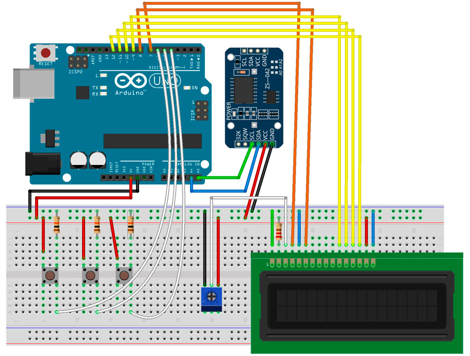 Faire une horloge avec Arduino, le module DS3231 et l'écran LCD.